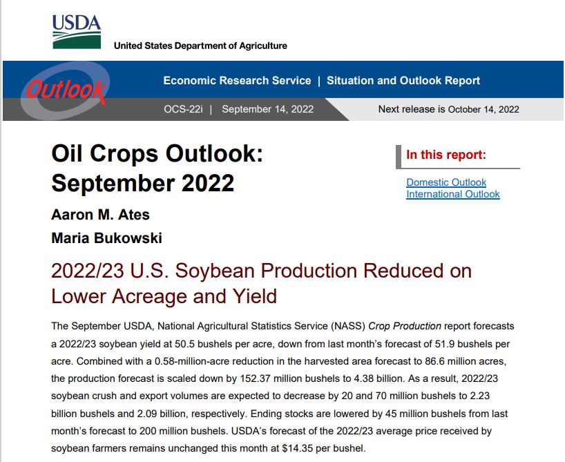 USDA – Oil Crops Outlook – September 2022 – Fidesur
