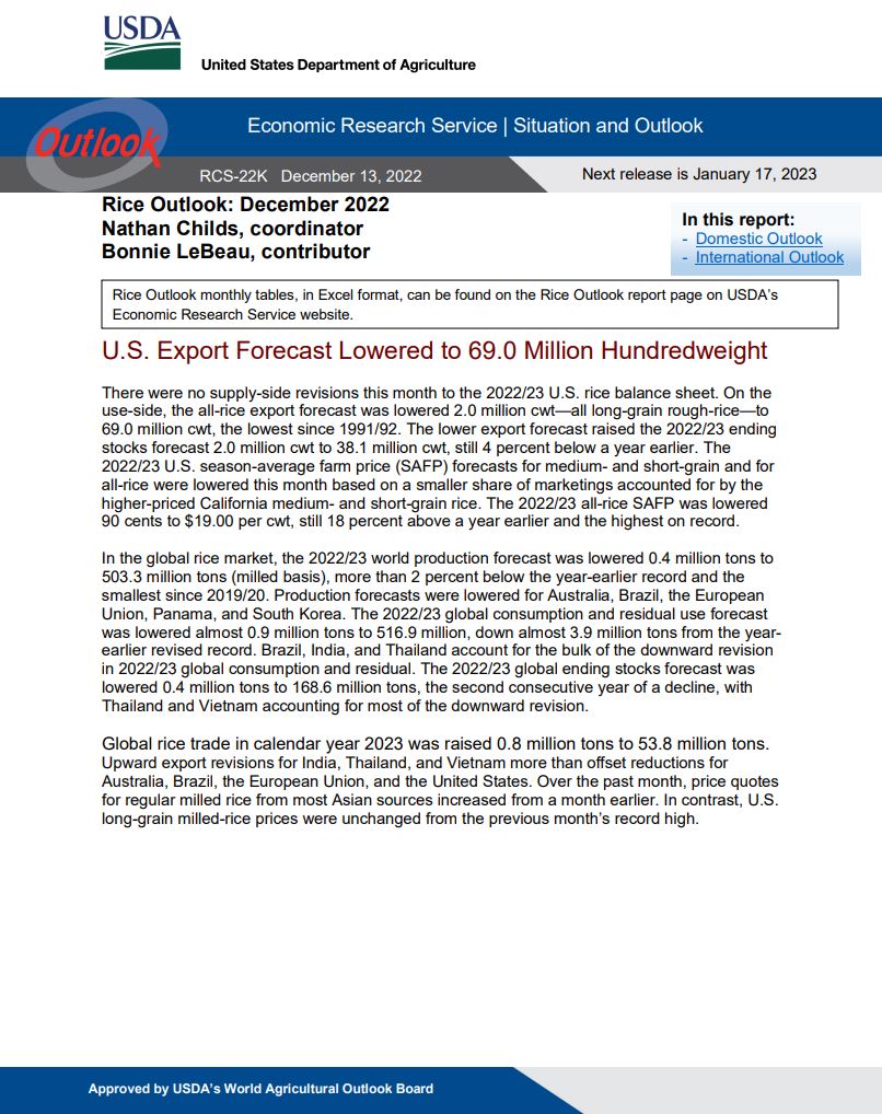 USDA – Rice Outlook – December 2022 – Fidesur
